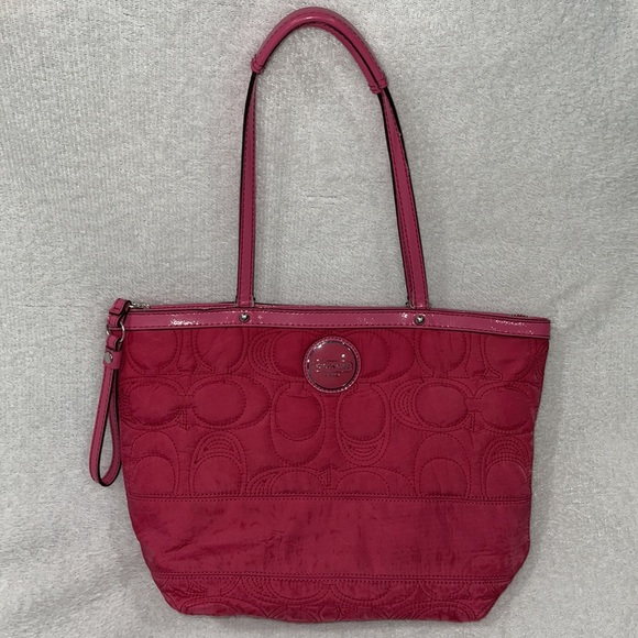 Coach | Bags | Coach Signature Stitch Pink Nylon Tote J176f17668 | Poshmark